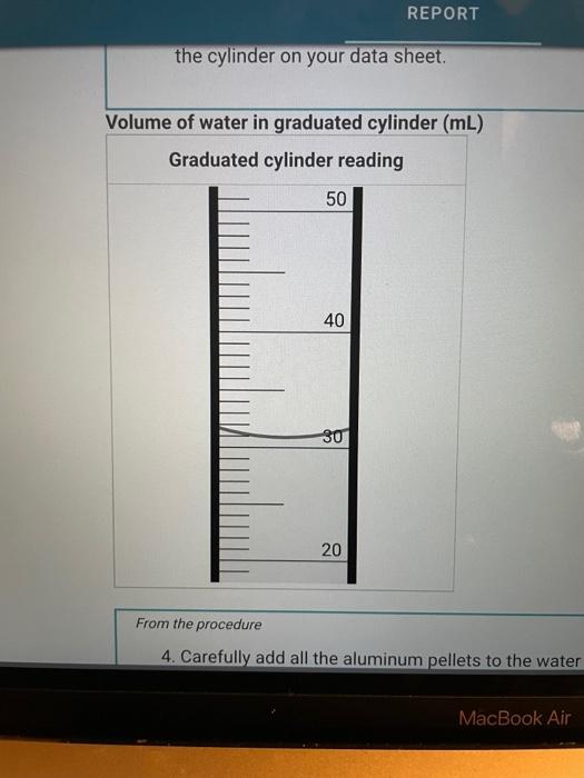 Solved the cylinder on your data sheet. Volume of water in | Chegg.com