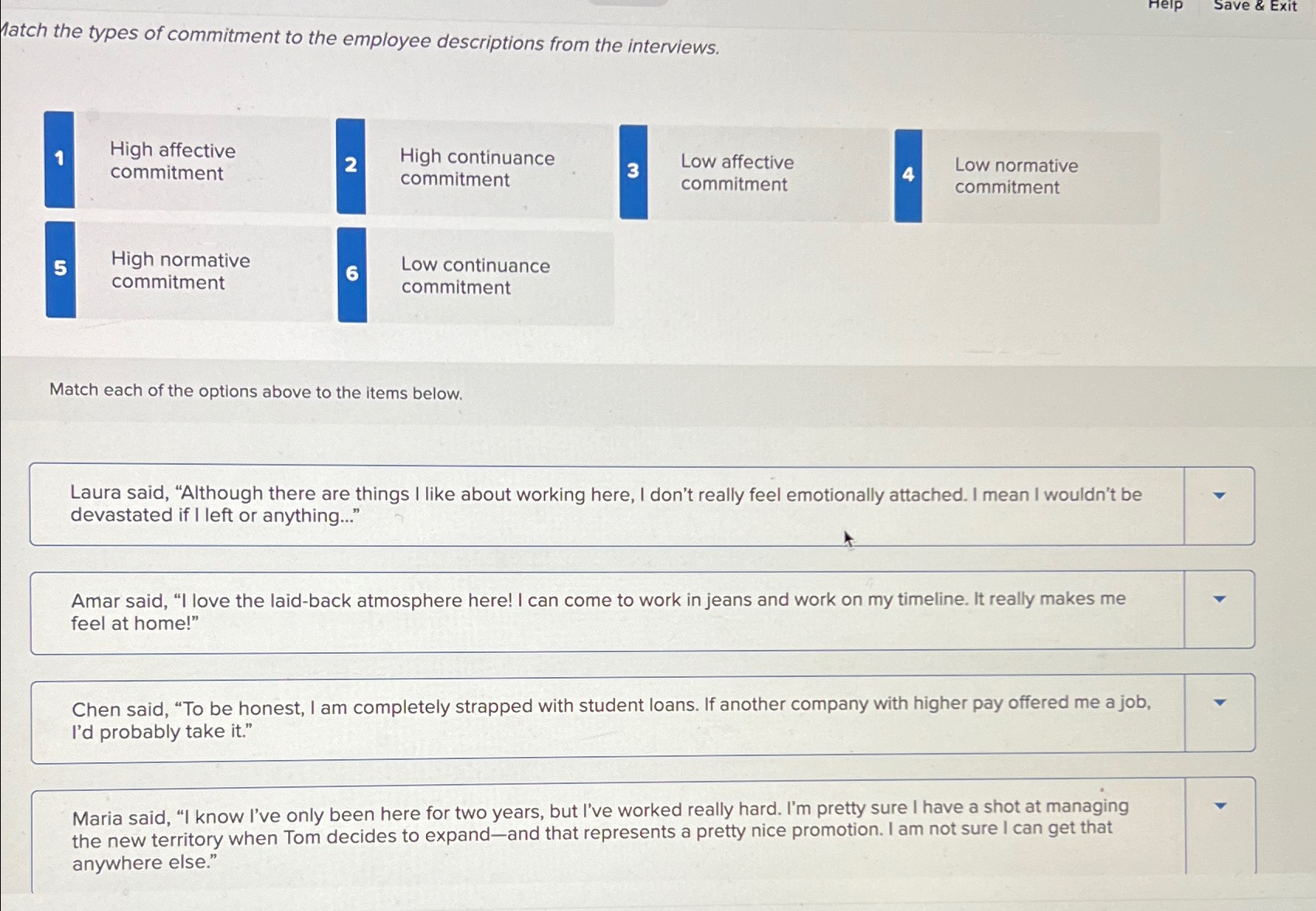 Solved Match the types of commitment to the employee | Chegg.com