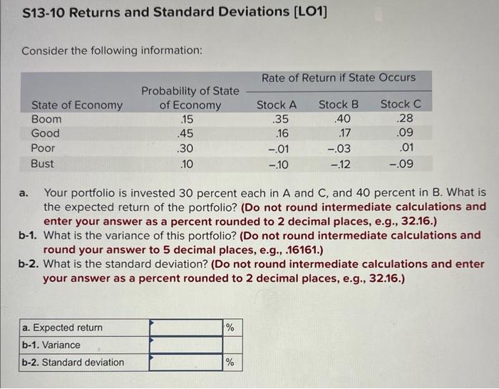 Solved S13-10 Returns and Standard Deviations [LO1] Consider | Chegg.com