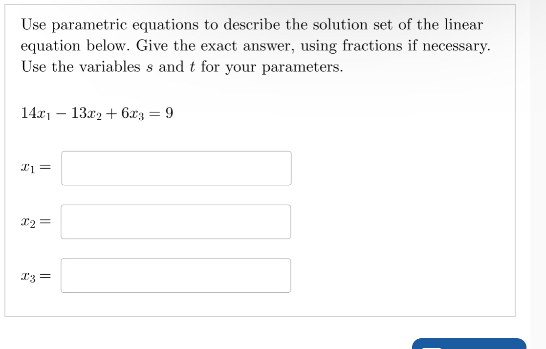 Solved Use parametric equations to describe the solution set | Chegg.com