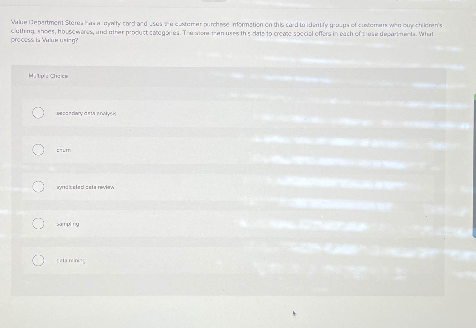 Solved Value Department Stores has a loyalty card and uses | Chegg.com