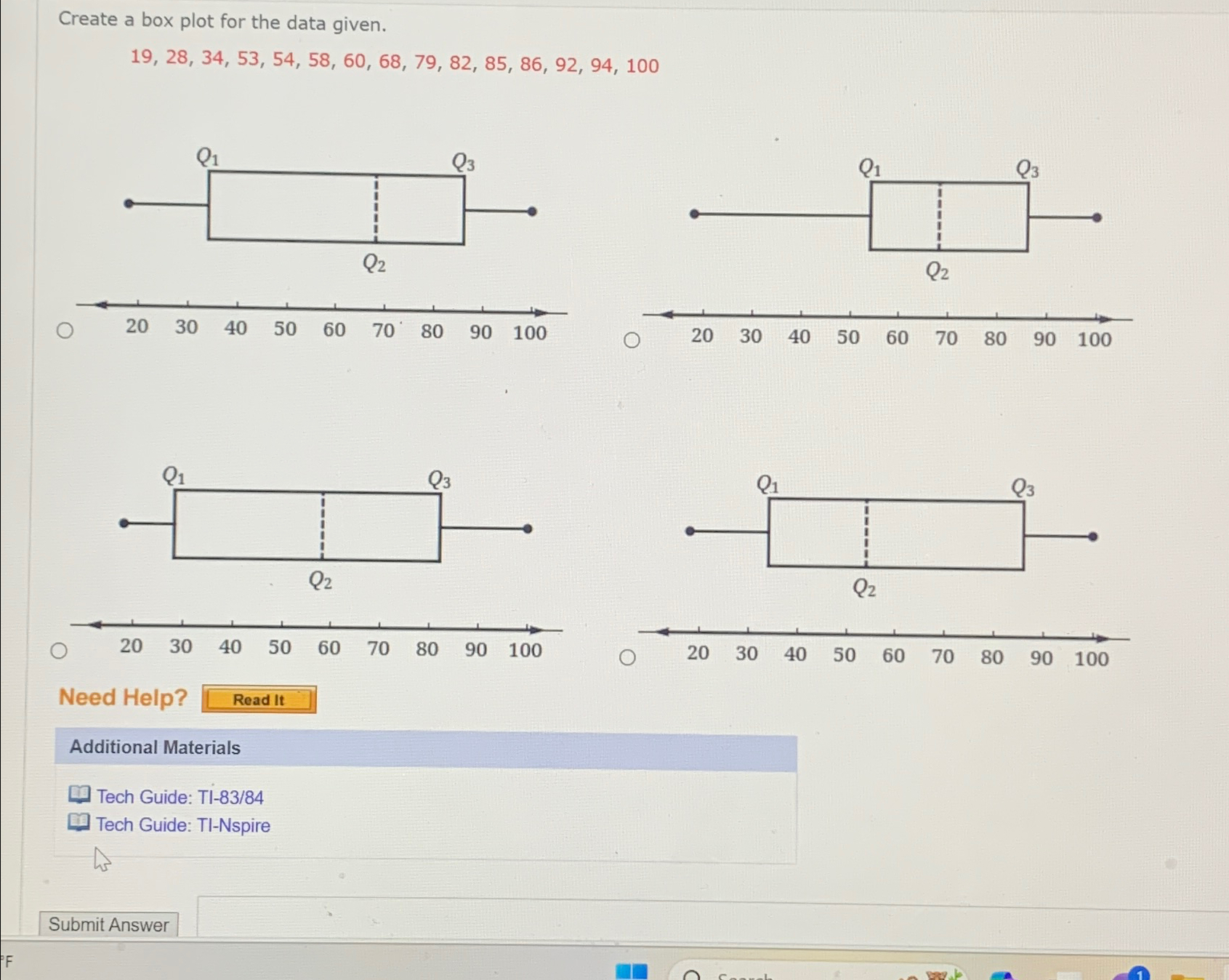 Solved Create a box plot for the data | Chegg.com
