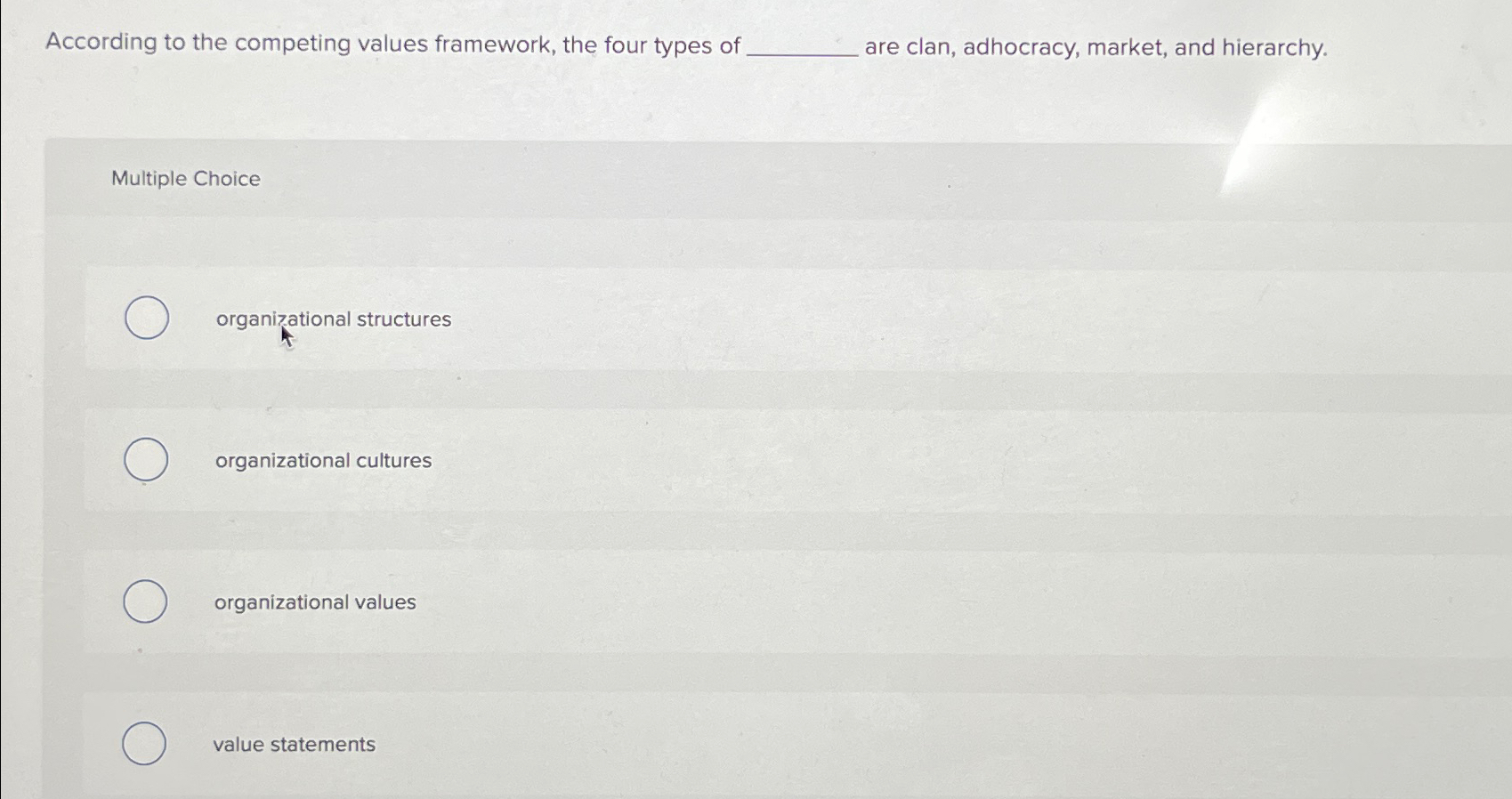 Solved According to the competing values framework, the four | Chegg.com