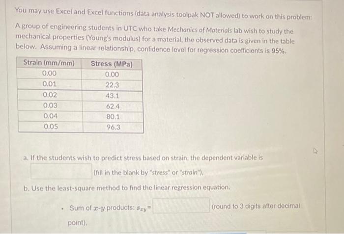Solved You May Use Excel And Excel Functions Data Analysis