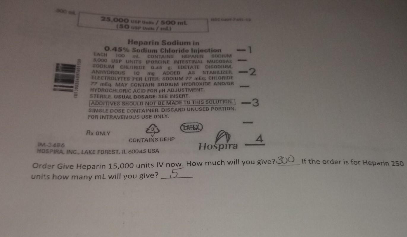 Solved 25.000 / 500 ml (50 USP Unit / mL) LACH -2 STOCK | Chegg.com