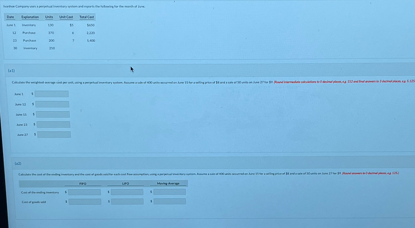 Solved Ivanhoe Company uses a perpetualinventory system and | Chegg.com