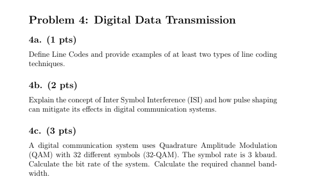 Solved Problem 4: Digital Data Transmission4a. (1 | Chegg.com