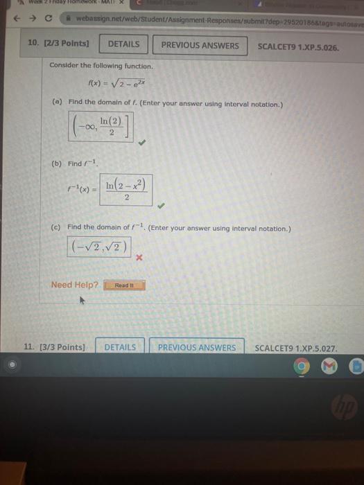 Solved Consider the following function. f(x)=2−n2x (a) Find | Chegg.com