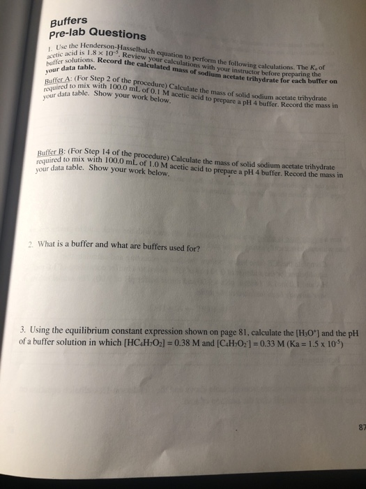 Solved Buffers pre-lab Questions c see the | Chegg.com