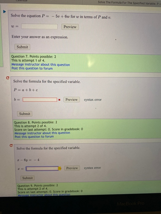 Solved diena Solve The Formula For The Specified Variable. P | Chegg.com