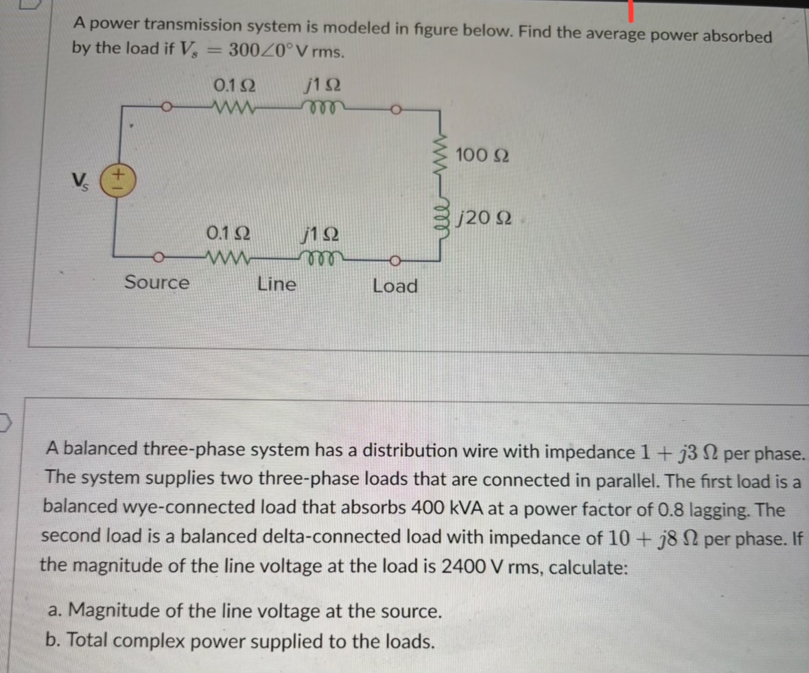 Solved A power transmission system is modeled in figure | Chegg.com