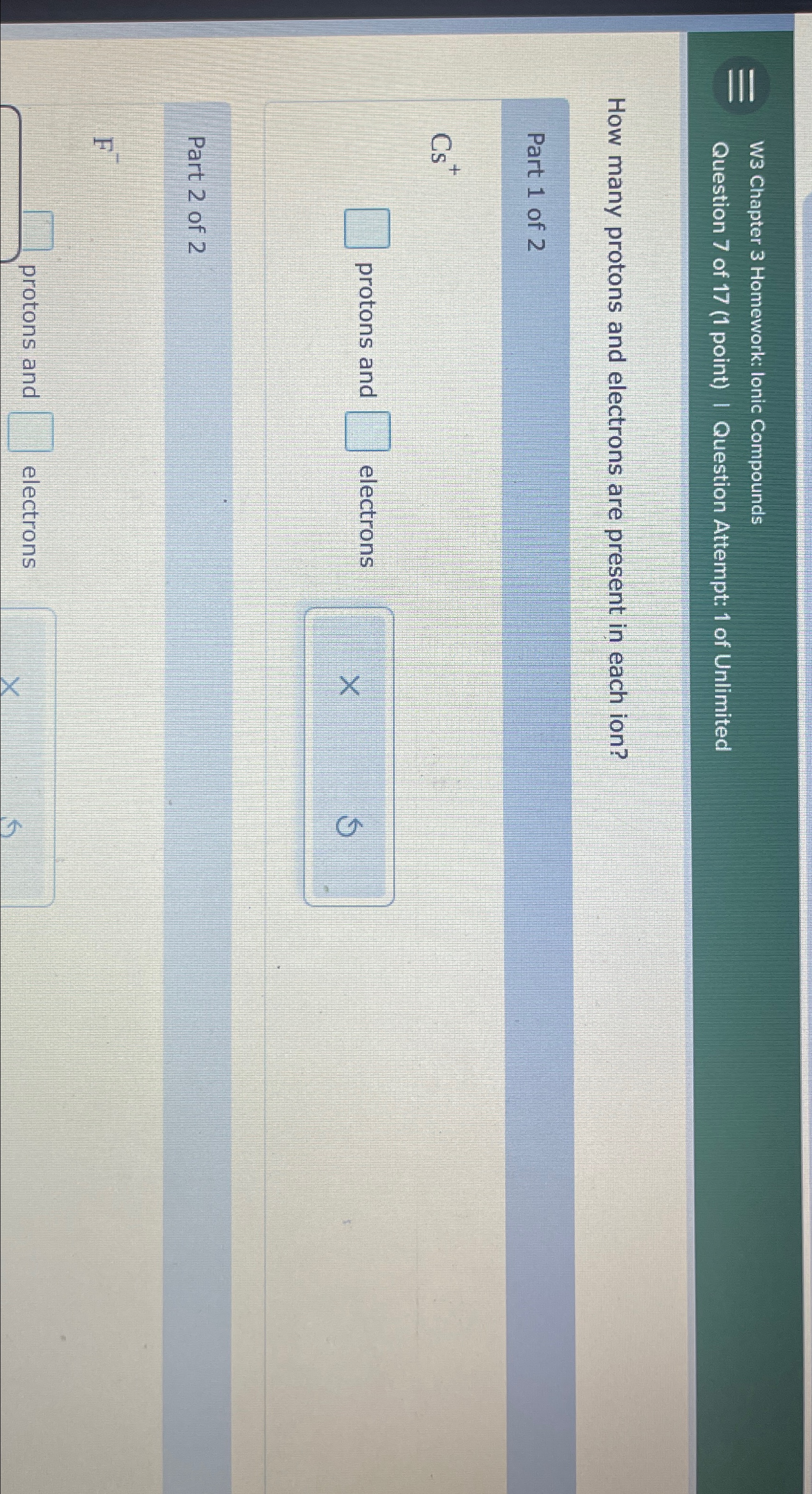Solved W3 ﻿Chapter 3 ﻿Homework: lonic CompoundsQuestion 7 | Chegg.com
