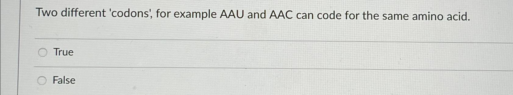 Solved Two different 'codons', for example AAU and AAC can | Chegg.com