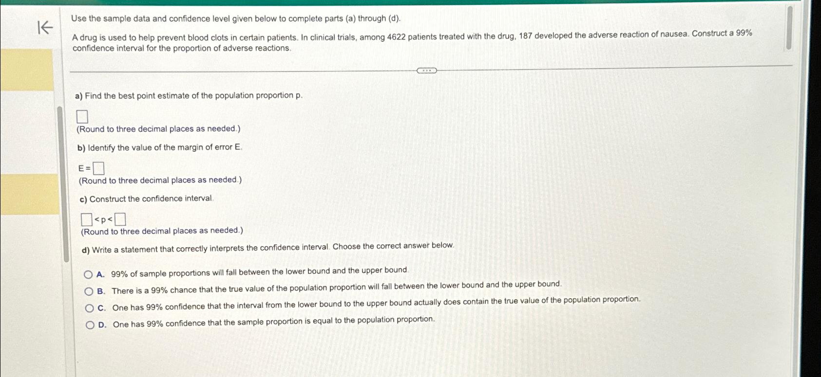 Solved Use the sample data and confidence level given below | Chegg.com