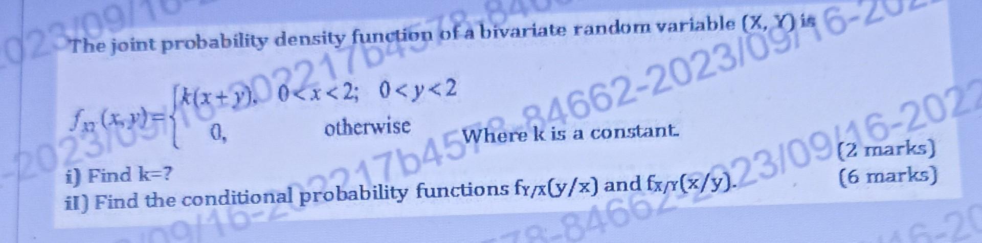 Solved The joint probability density function of a bivariate | Chegg.com