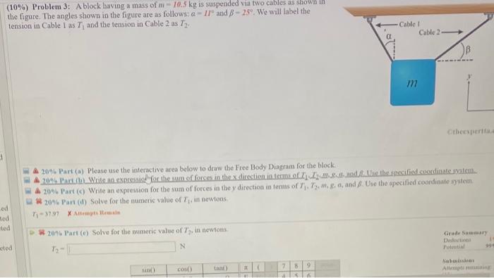 Solved (10%) Problem 3: A block having a mass of m - 10,5 kg | Chegg.com