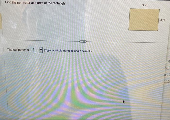 Solved Find the perimeter and area of the rectangle. The | Chegg.com