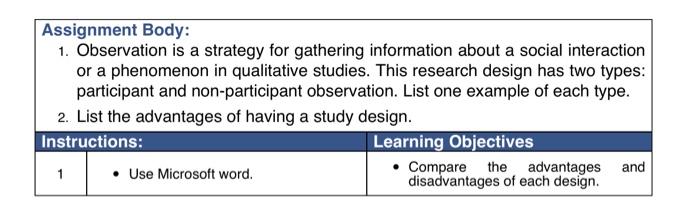 Solved Assignment Body: 1. Observation is a strategy for | Chegg.com