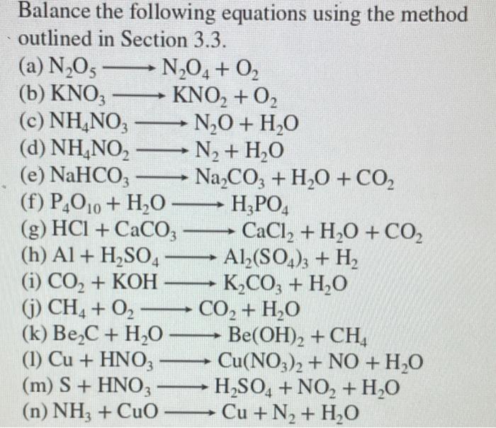 Solved Balance the following equations using the method | Chegg.com