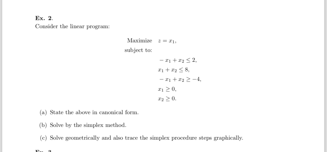 Ex. 2 .Consider the linear program: ﻿Maximize z=x1, | Chegg.com