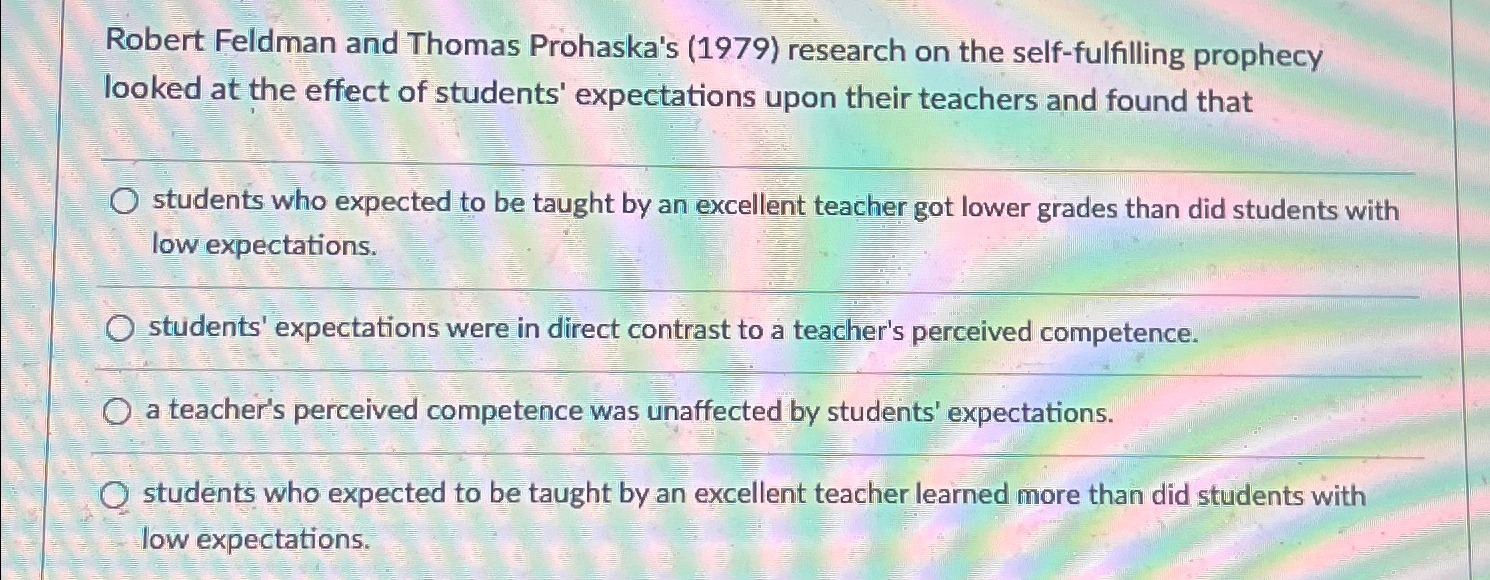 Solved Robert Feldman and Thomas Prohaska's (1979) ﻿research | Chegg.com