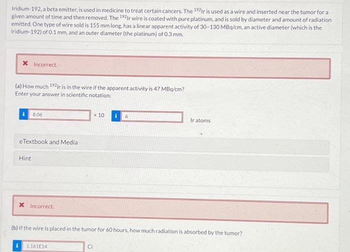 Solved Iridium-192, a beta emitter, is used in medicine to | Chegg.com