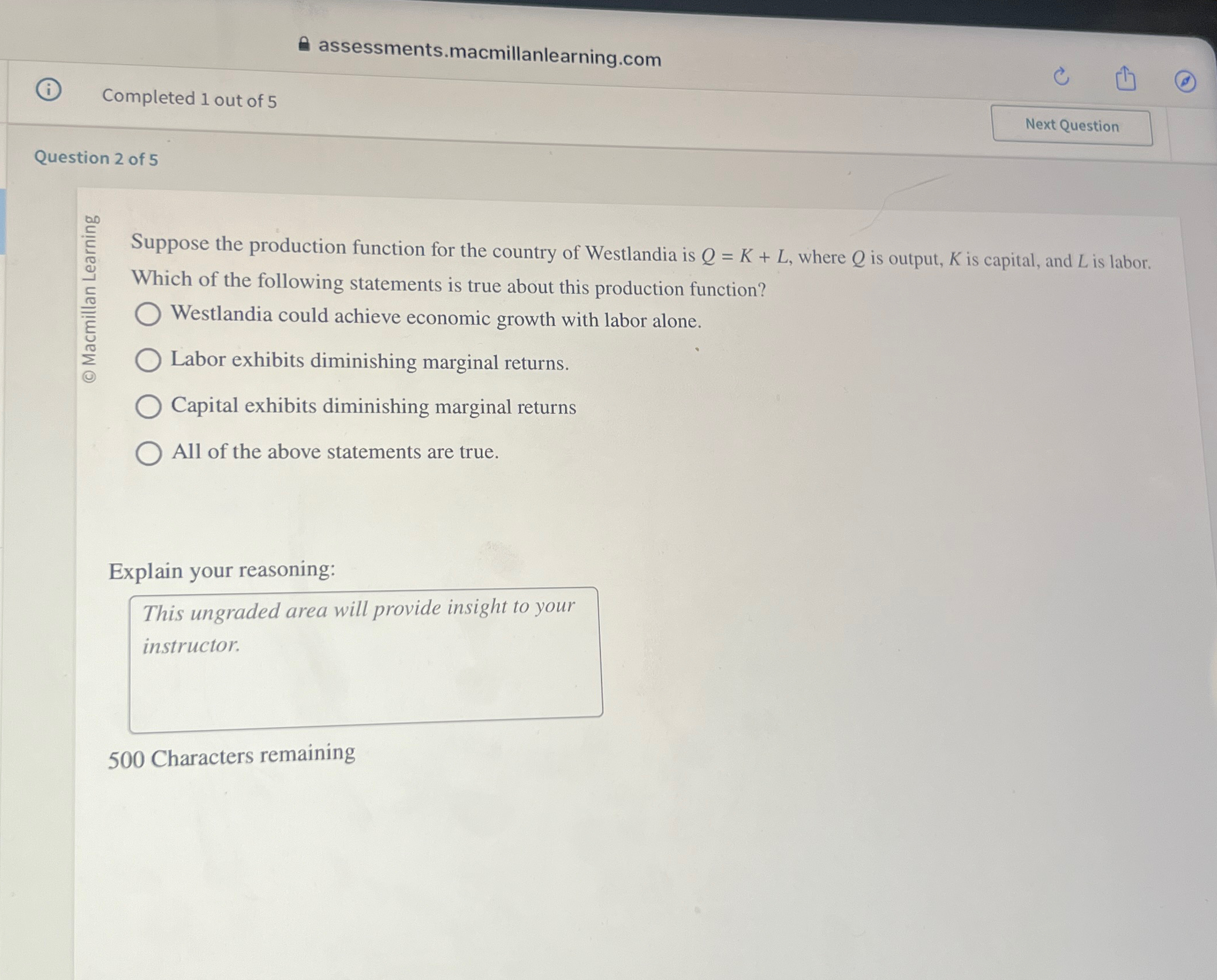 Solved assessments.macmillanlearning.com(i)Completed 1 ﻿out | Chegg.com