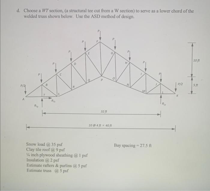 Solved d. Choose a WT section, (a structural tee cut from a | Chegg.com