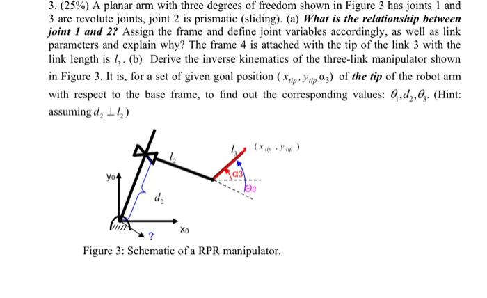 Solved 3. (25%) A planar arm with three degrees of freedom | Chegg.com