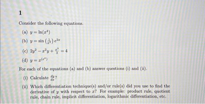 Solved Consider the following equations. (a) \\( y=\\ln | Chegg.com