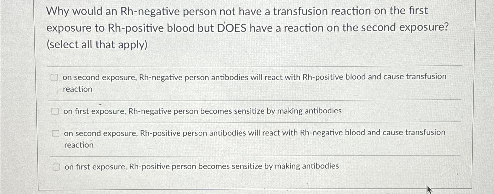 Solved Why would an Rh-negative person not have a | Chegg.com