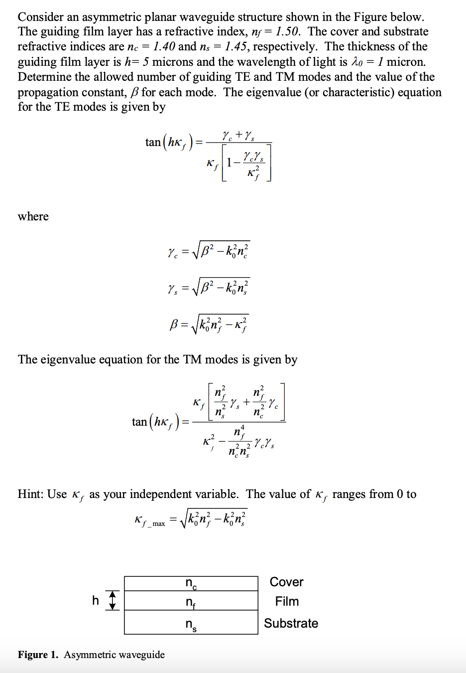 Consider an asymmetric planar waveguide structure | Chegg.com