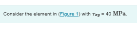 Solved Consider the element in (Figure 1) ﻿with τxy=40MPa. | Chegg.com