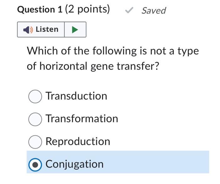 Question 1 (2 points) Saved Listen Which of the | Chegg.com