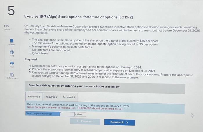Solved 5 1.25 points eBook Hint Print References Exercise | Chegg.com