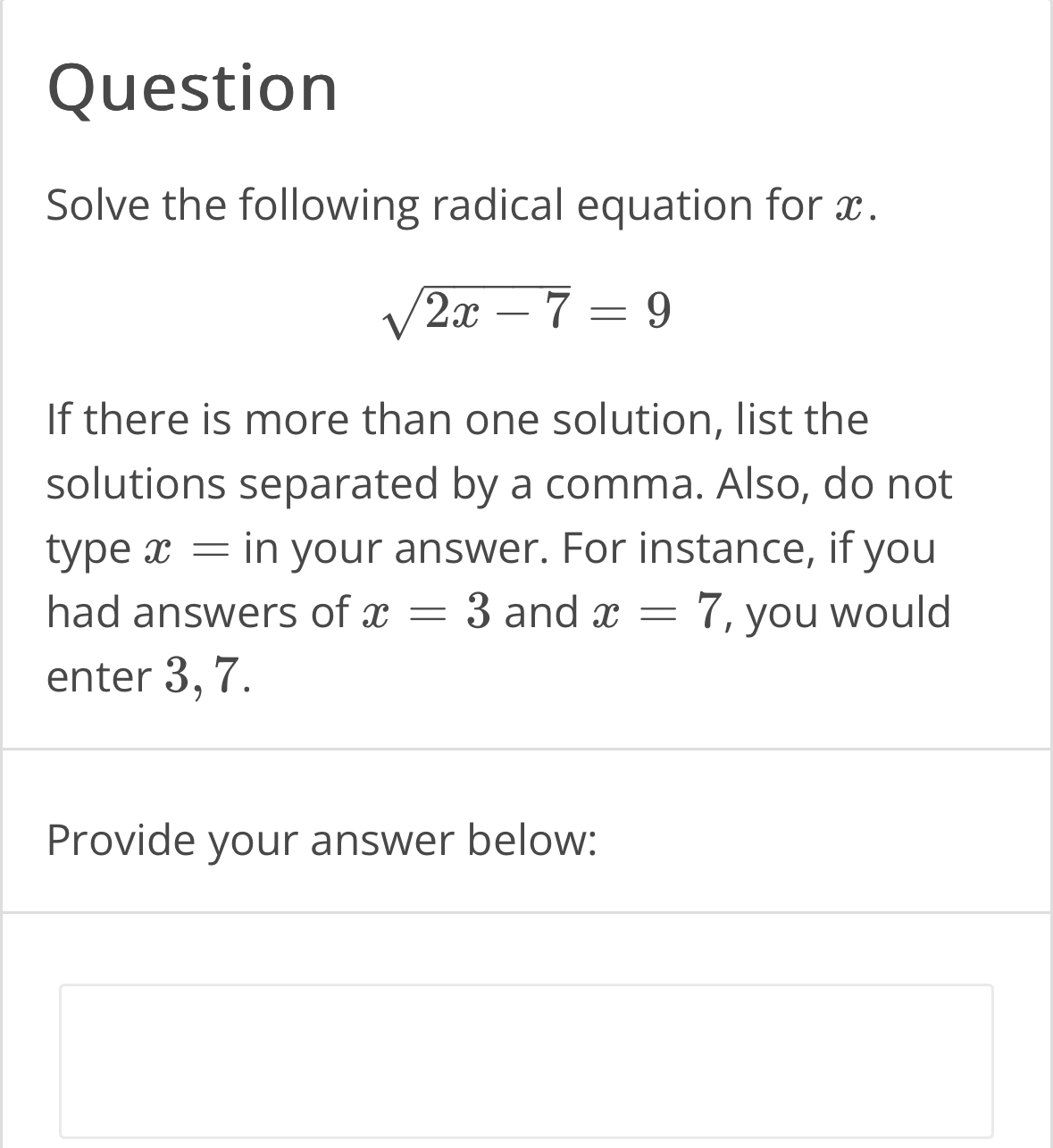 Solved QuestionSolve the following radical equation for | Chegg.com