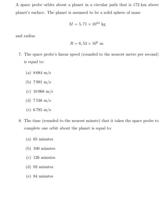 Solved A space probe orbits about a planet in a circular | Chegg.com