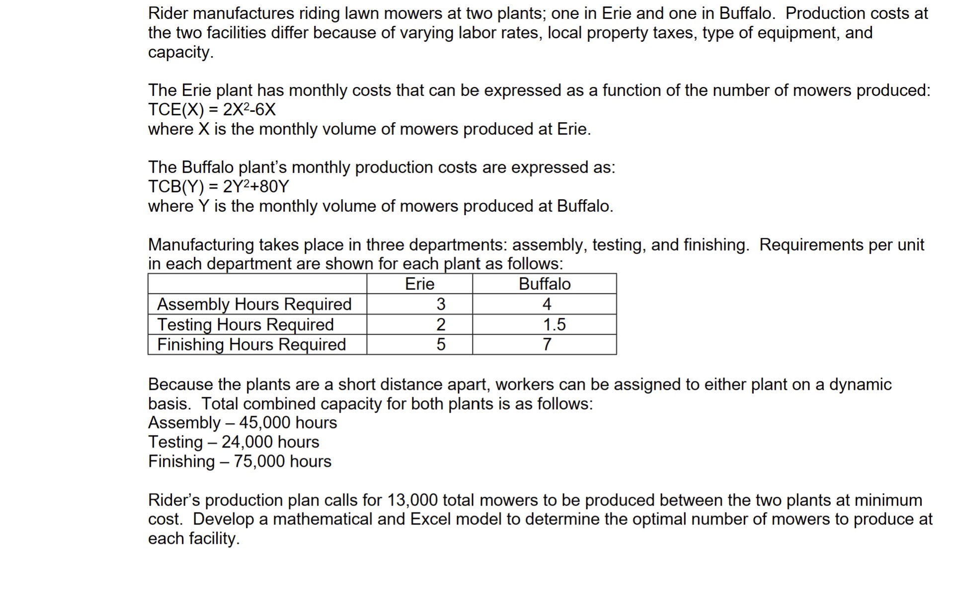 Rider manufactures riding lawn mowers at two plants; | Chegg.com