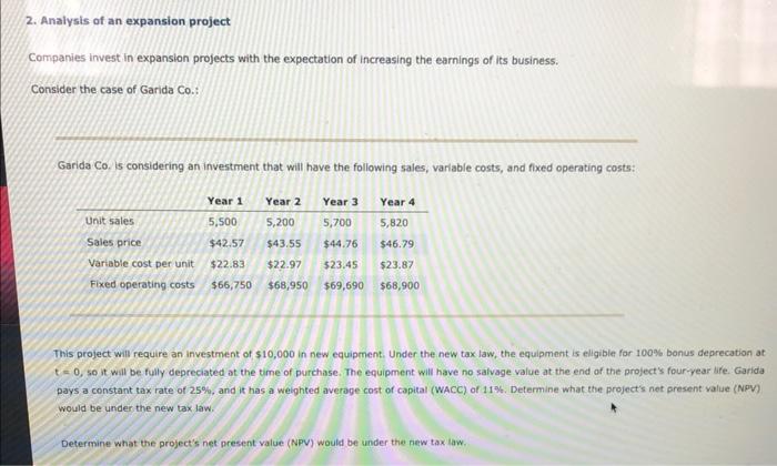 Solved 2. Analysis of an expansion project Companies invest | Chegg.com