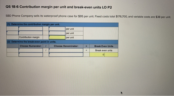 Solved QS 18-6 Contribution margin per unit and break-even | Chegg.com