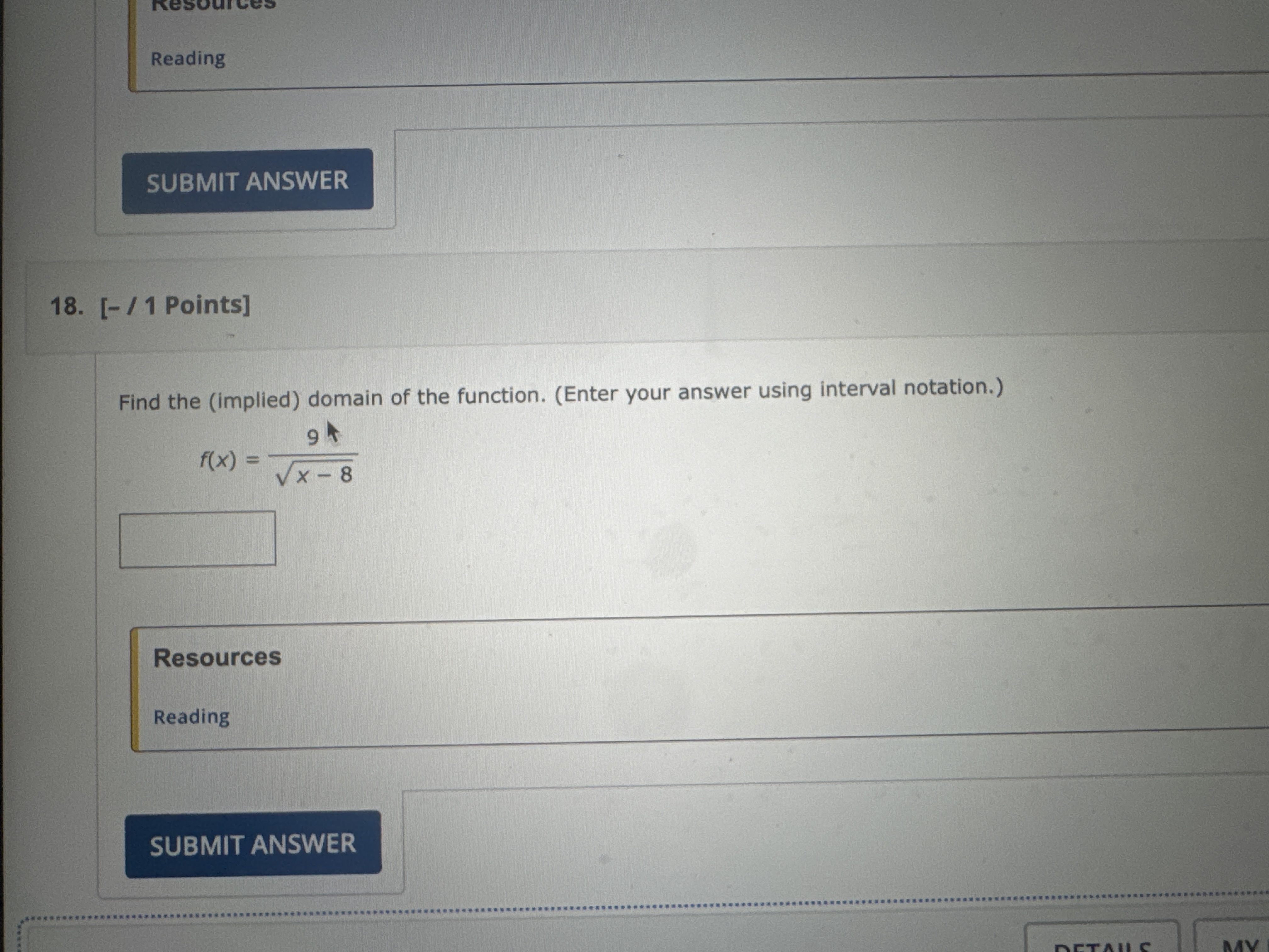 Solved [- ?? 1 ﻿Points]Find the (implied) ﻿domain of ﻿the | Chegg.com