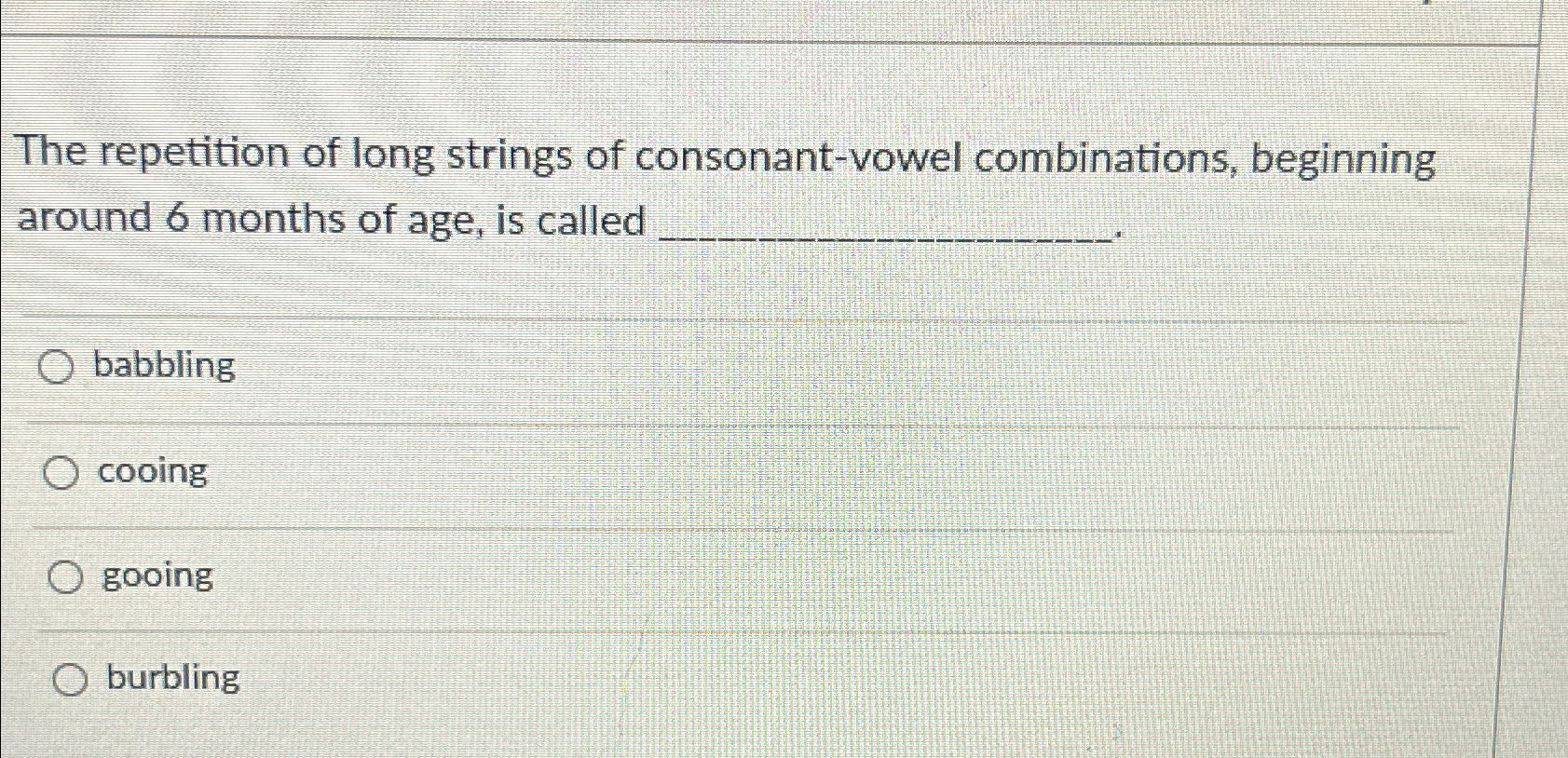 Solved The repetition of long strings of consonant-vowel | Chegg.com