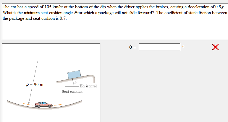 Solved The car has a speed of 105 ﻿km/hr at the bottom of | Chegg.com