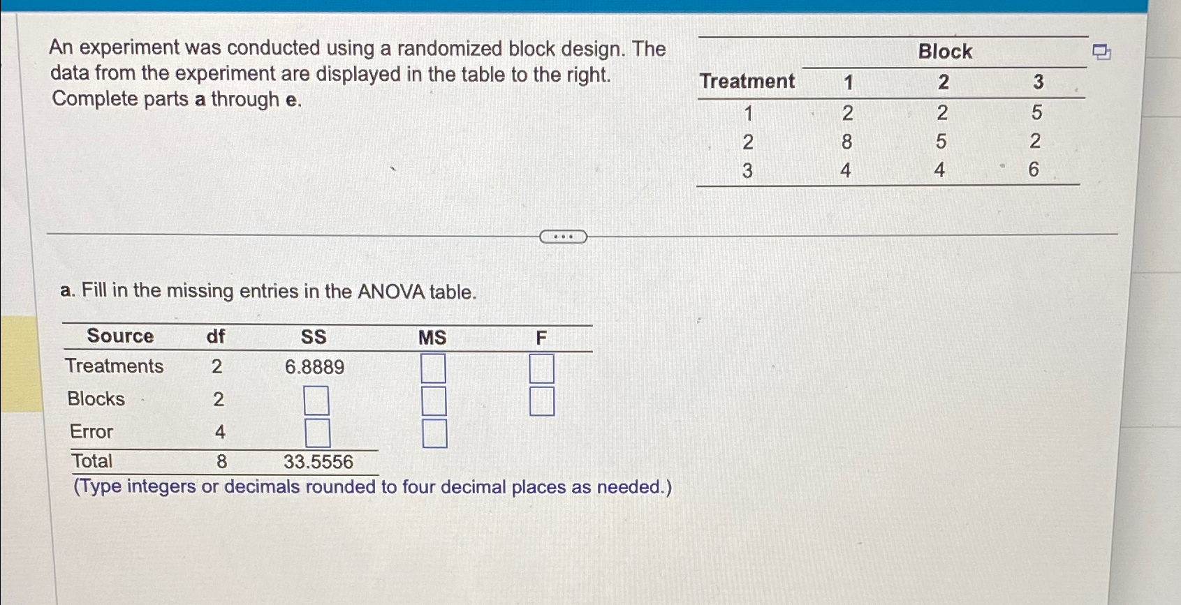 An experiment was conducted using a randomized block | Chegg.com