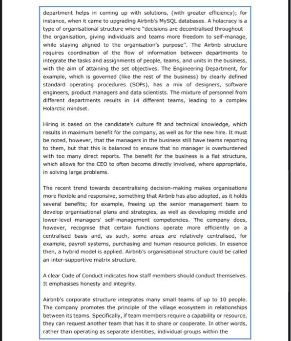 Solved Airbnb business model and organisational structure | Chegg.com