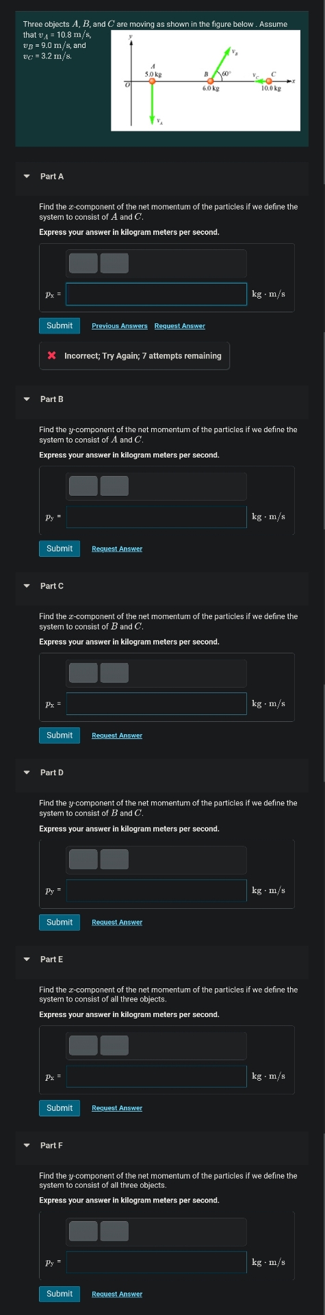 Solved ﻿Part AFind the x-component of the net momentum of | Chegg.com