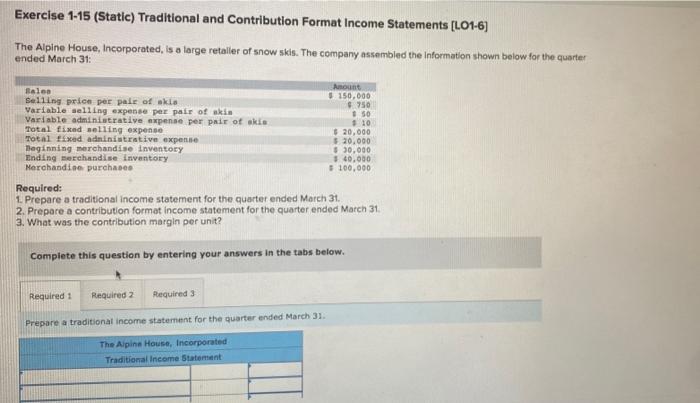 Solved Exercise 1-15 (Static) Traditional and Contribution | Chegg.com