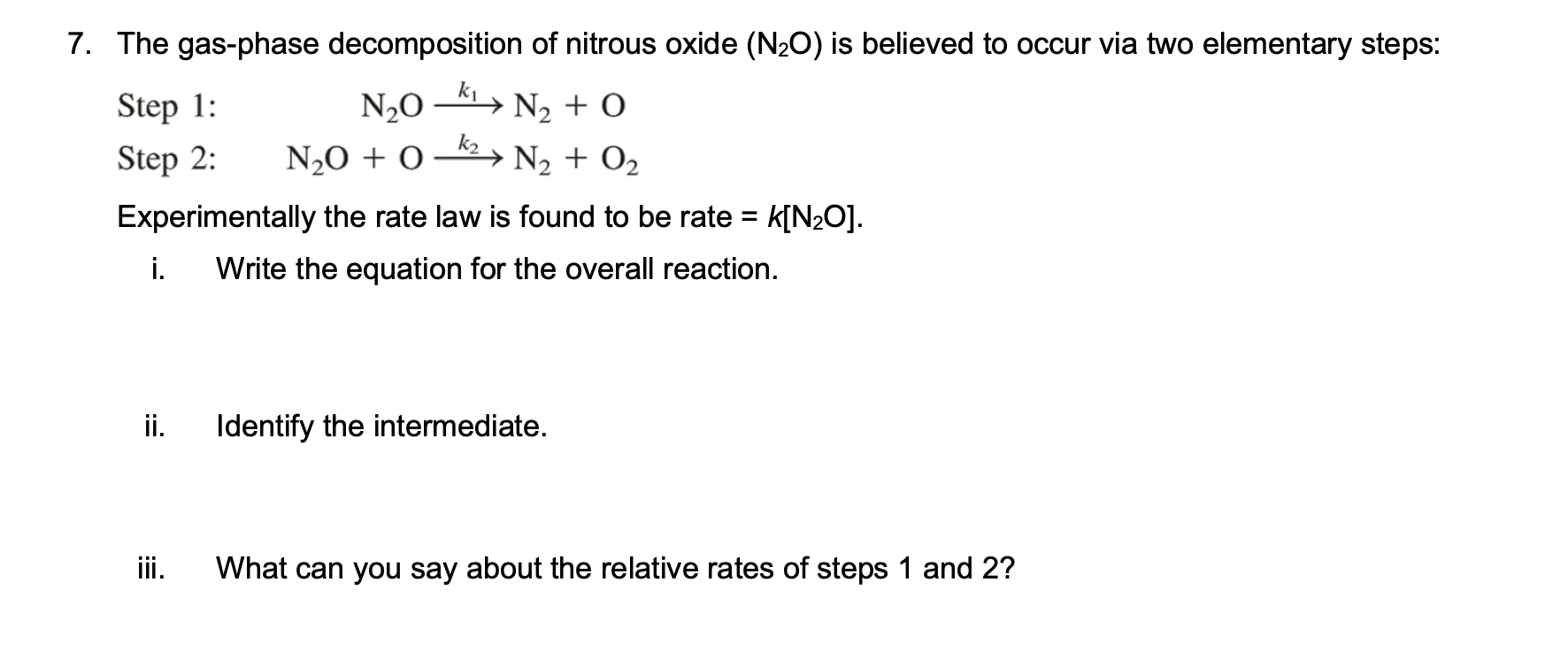 Solved The gas-phase decomposition of nitrous oxide (N2O) | Chegg.com