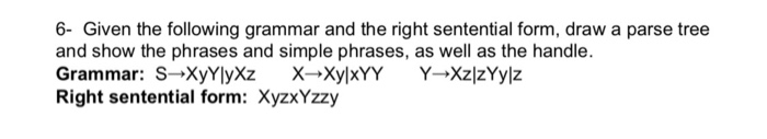 Solved 6- Given the following grammar and the right | Chegg.com
