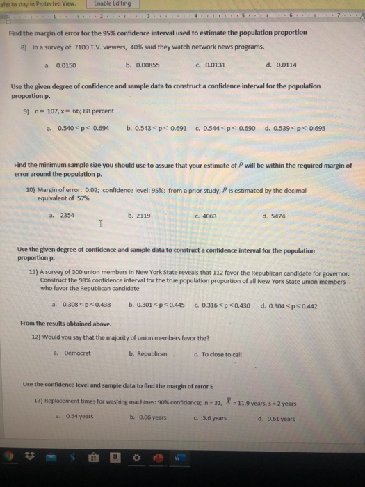 Solved fet to stay in Protected View Enable Editing Find the | Chegg.com